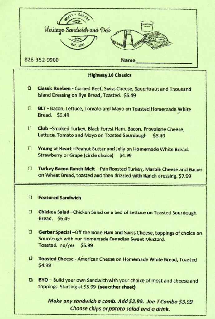 Menu – Heritage Sandwich